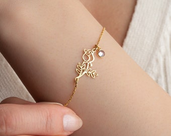 Personalize Birth Flower Bracelet, December Flower Bracelet, Zircon ...