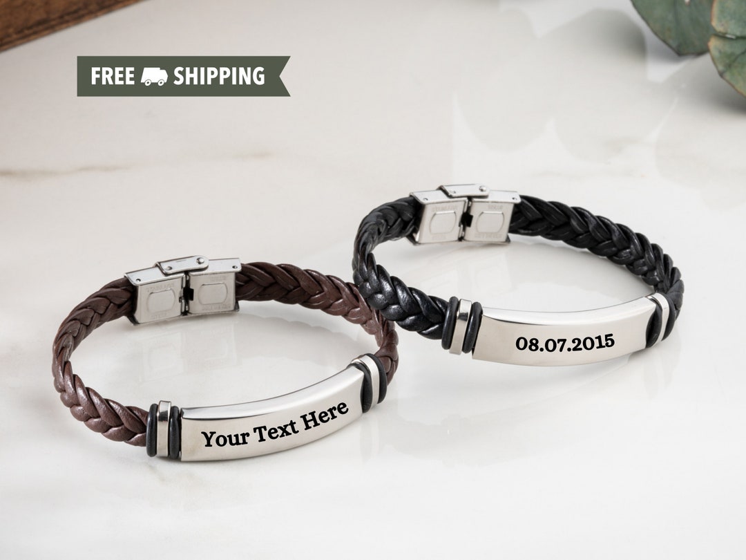 Personalized Leather Bracelet, Engraved Men's Name Bracelet, Custom ...