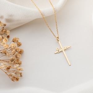 18K Gold Cross Name Necklace, Baptism Gift, Personalized Cross Necklace ...