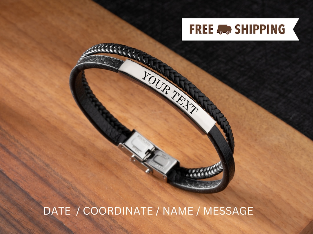 Personalized Leather Bracelet, Engraved Men's Name Bracelet, Custom ...