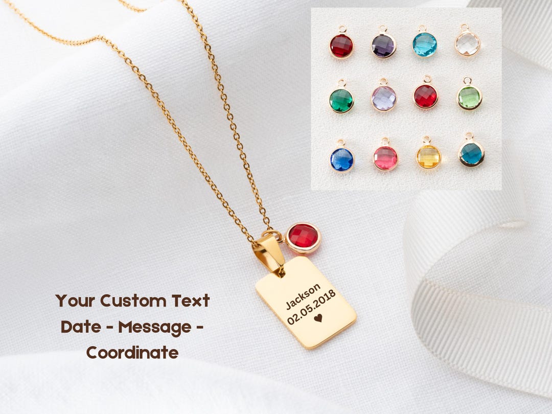 Personalized Hidden Message Necklace With Birthstone Charm , Quote Text ...