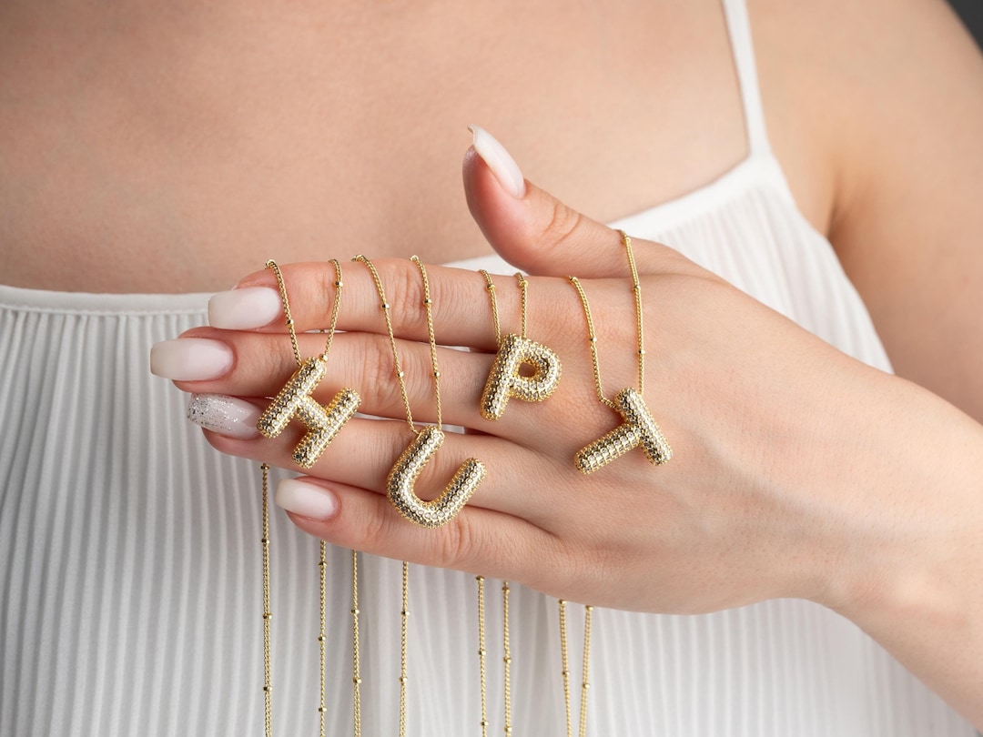 Balloon Letter Necklace Bubble Letter Initial Pendant Bubble Jewelry ...