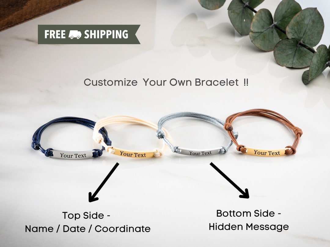 Personalized Couple Team Engraved Bracelet, Custom Hidden Message ...