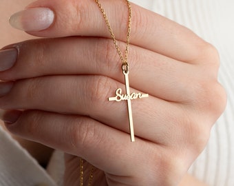 Cross Name Necklace, Baptism Gift, Personalized Cross Necklace With ...