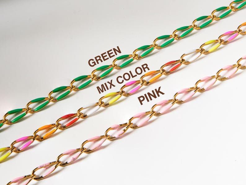 Gold Chain Enamel Bracelet, Colorful Link Chain Jewelry, Dainty ...