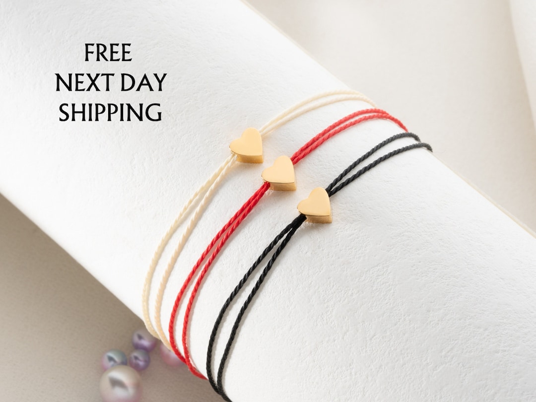 Tiny Heart Charm String Bracelet, Friendship Bracelet, Adjustable Cord ...