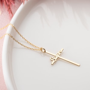 18K Gold Cross Name Necklace, Baptism Gift, Personalized Cross Necklace ...