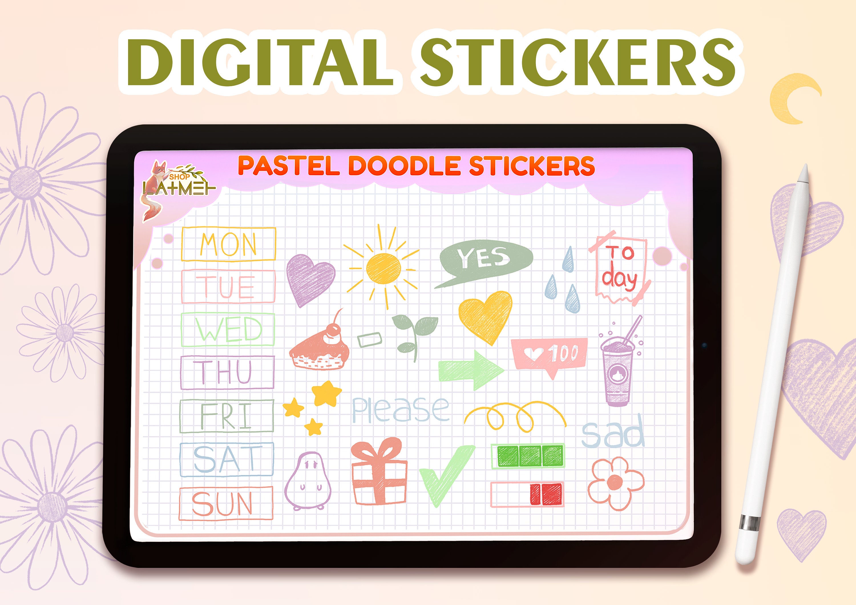 Cute Doodle Stickers Digital Planners Pages for Digital Apps Goodnotes ...