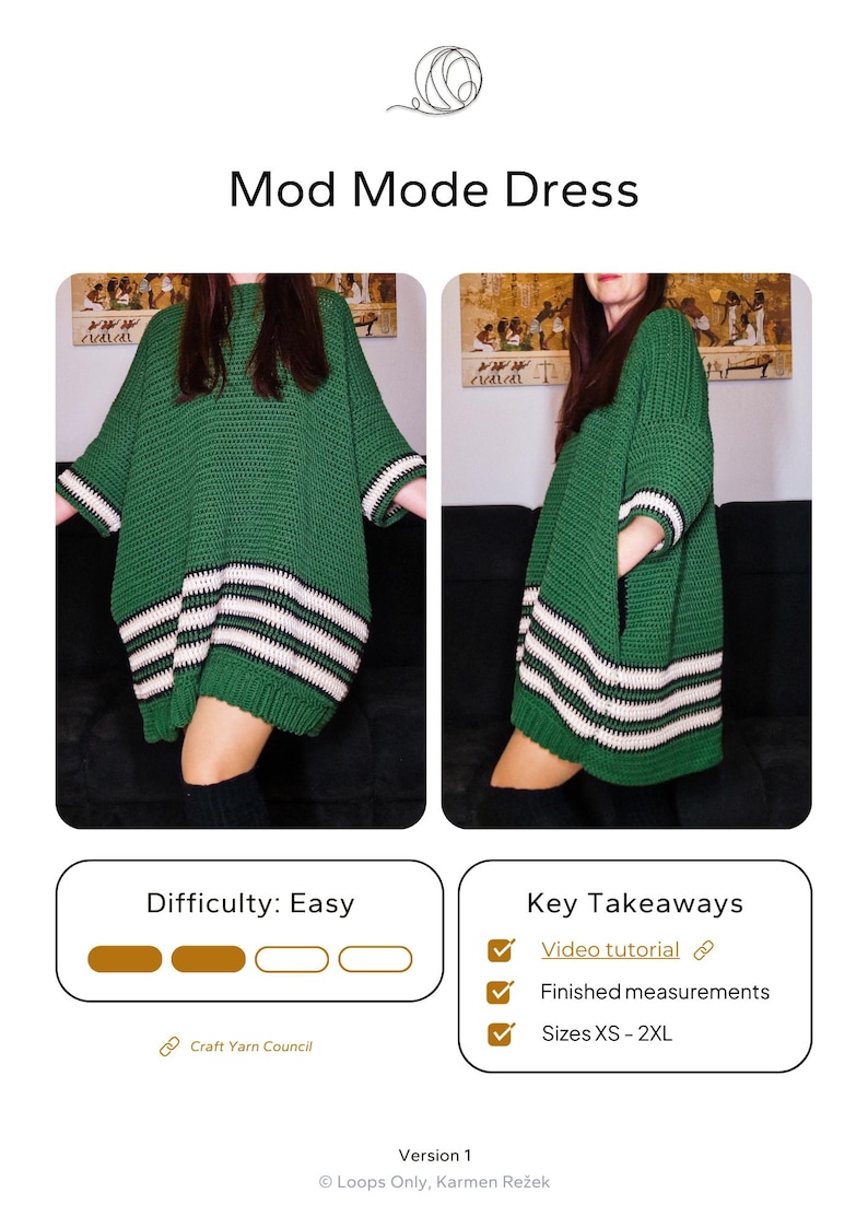 Crochet Dress Pattern: Mod Mode Striped Tunic (PDF Download + + Video ...