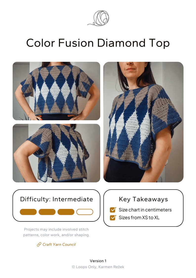 Color Fusion Diamond Top Pattern PDF Download DIY Fashion Oversized ...