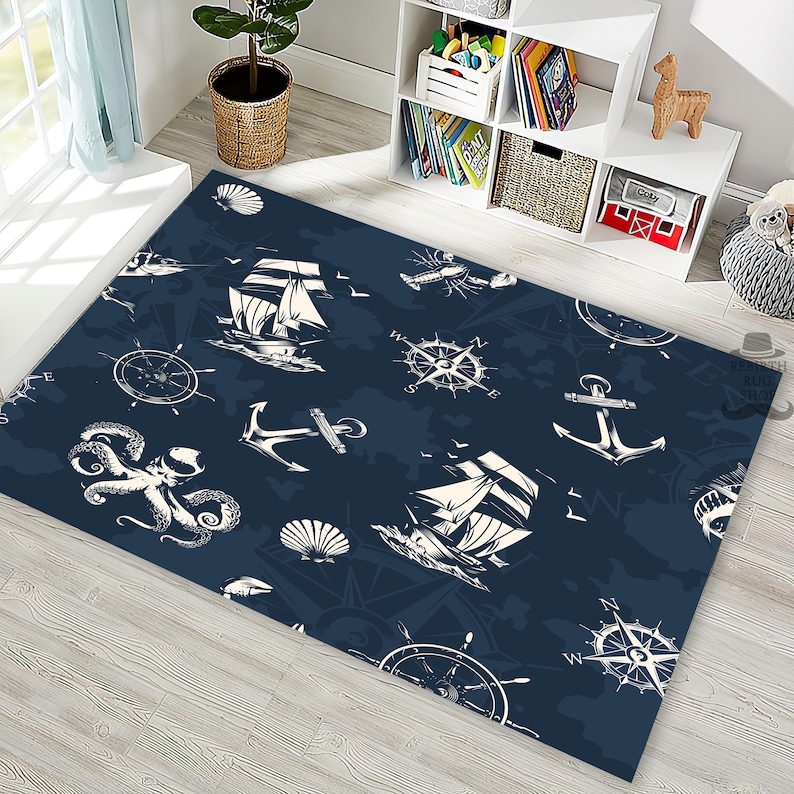 Nautical Area Rug Anchor Rug Beach Decor Rugs Yacht Rug - Etsy