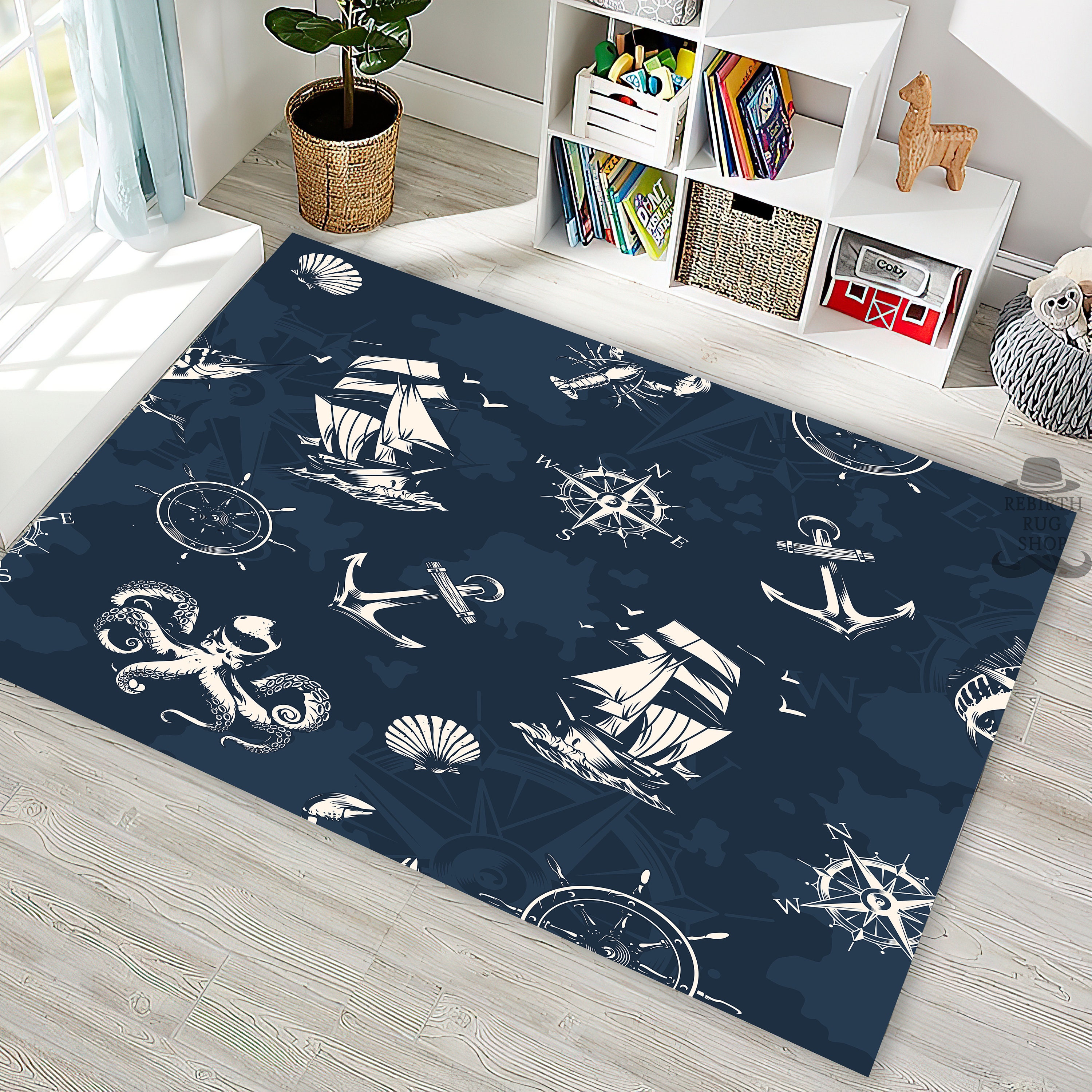 Nautical Area Rug Anchor Rug Beach Decor Rugs Yacht Rug - Etsy