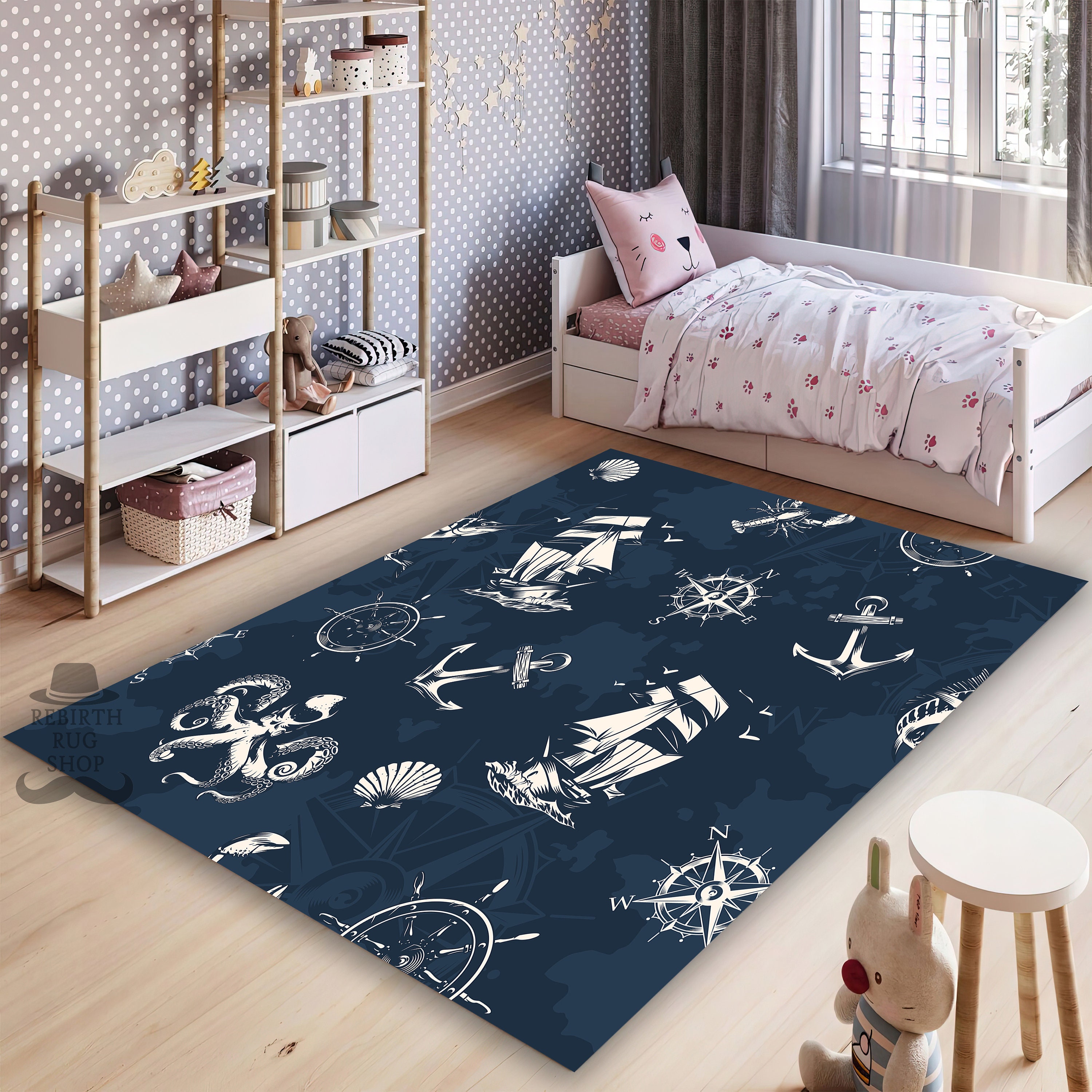 Nautical Area Rug Anchor Rug Beach Decor Rugs Yacht Rug Etsy