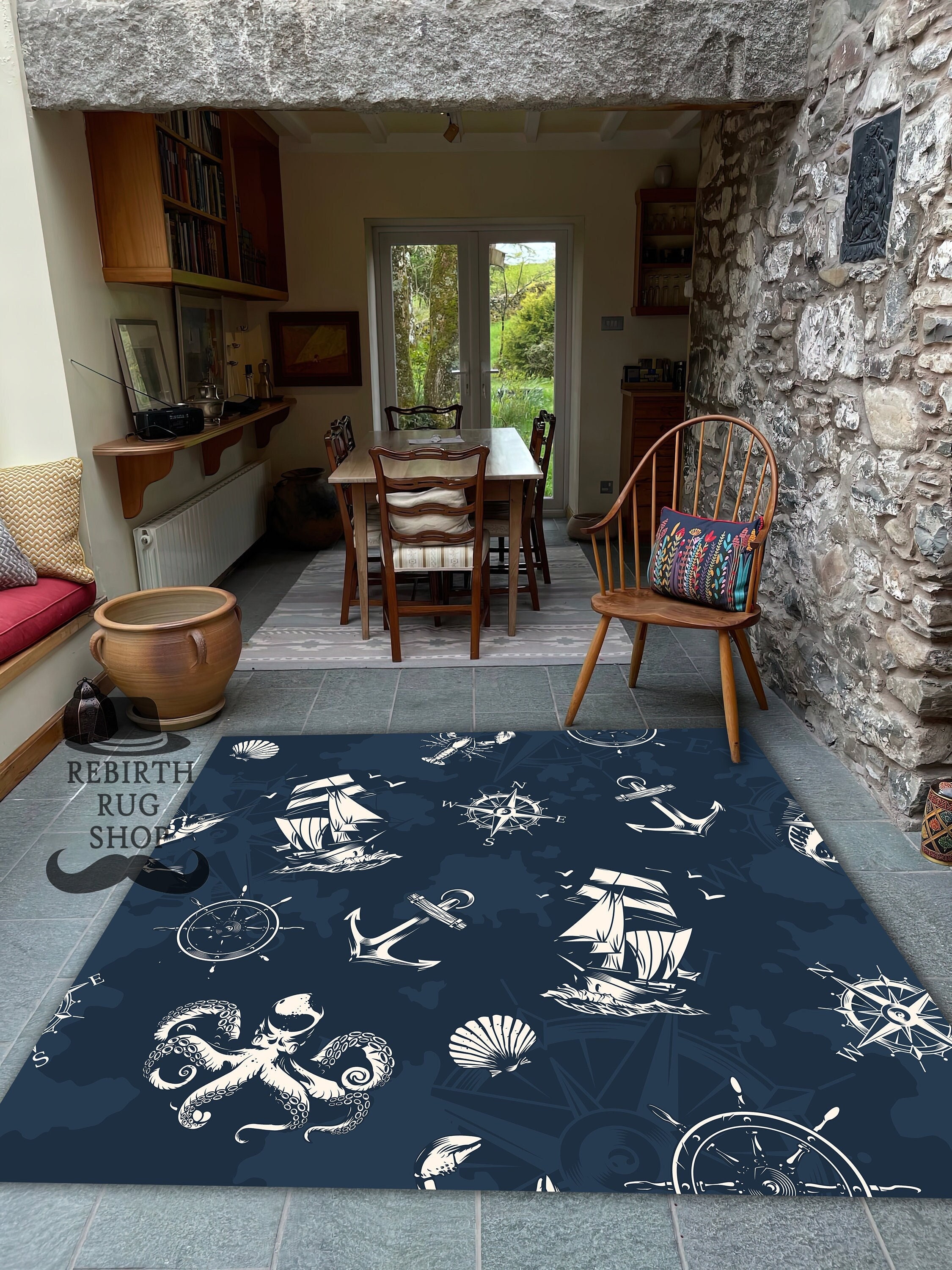 Nautical Area Rug Anchor Rug Beach Decor Rugs Yacht Rug - Etsy