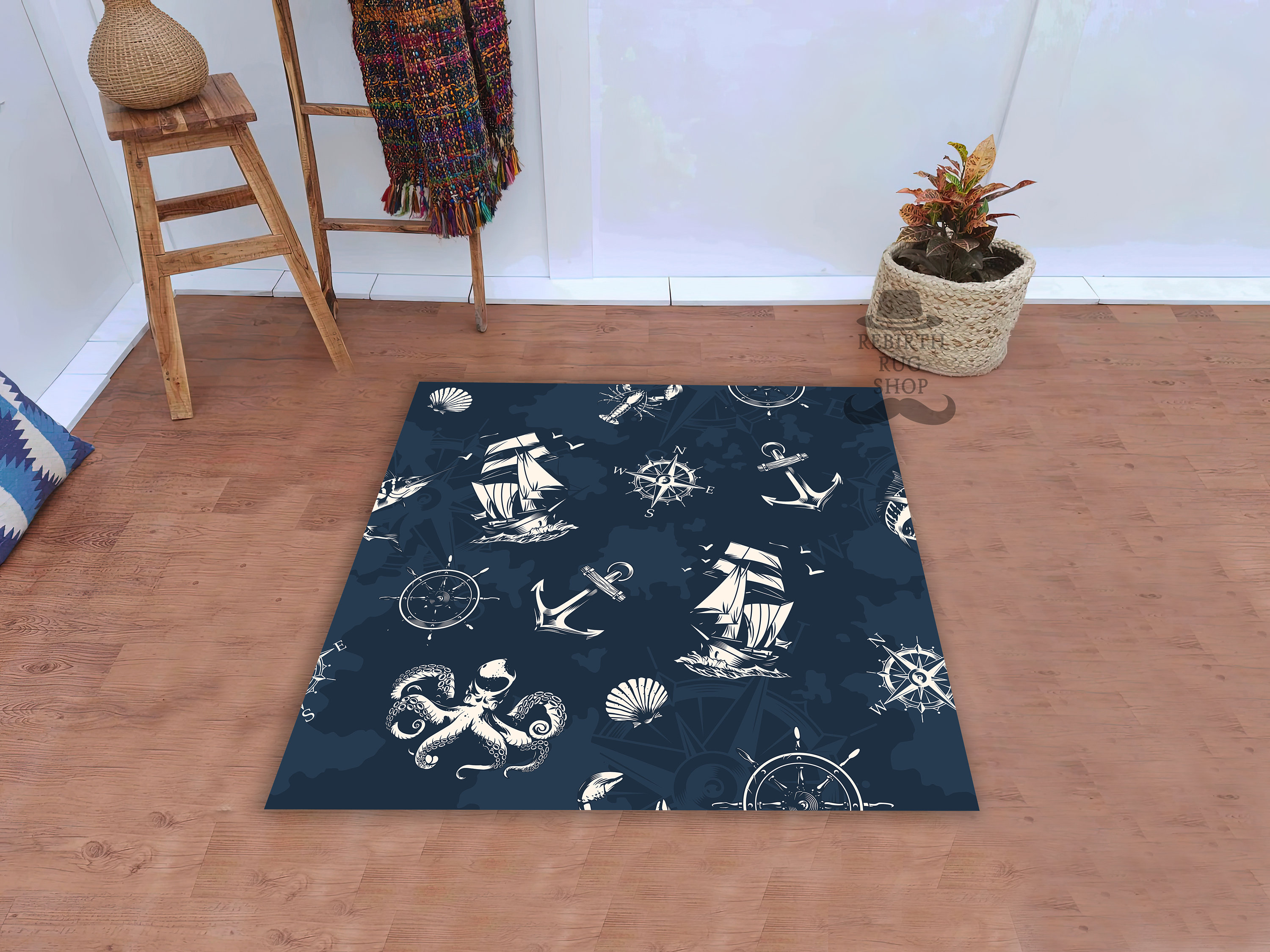 Nautical Area Rug Anchor Rug Beach Decor Rugs Yacht Rug - Etsy