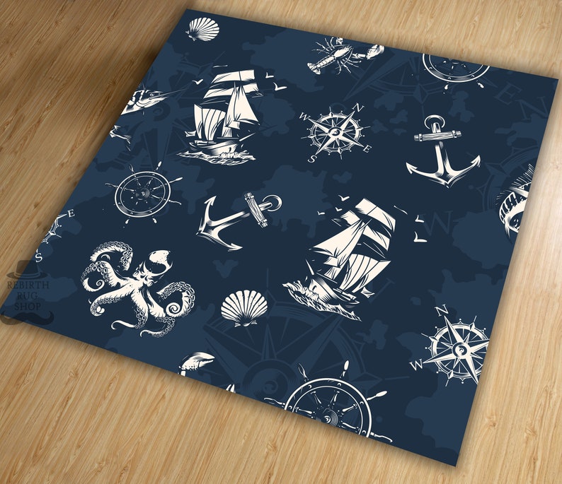 Nautical Area Rug Anchor Rug Beach Decor Rugs Yacht Rug - Etsy