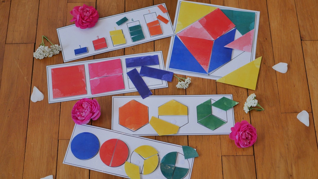 Puzzles Geometry Fractions and Tangram to Print, 5 Puzzles, Montessori ...