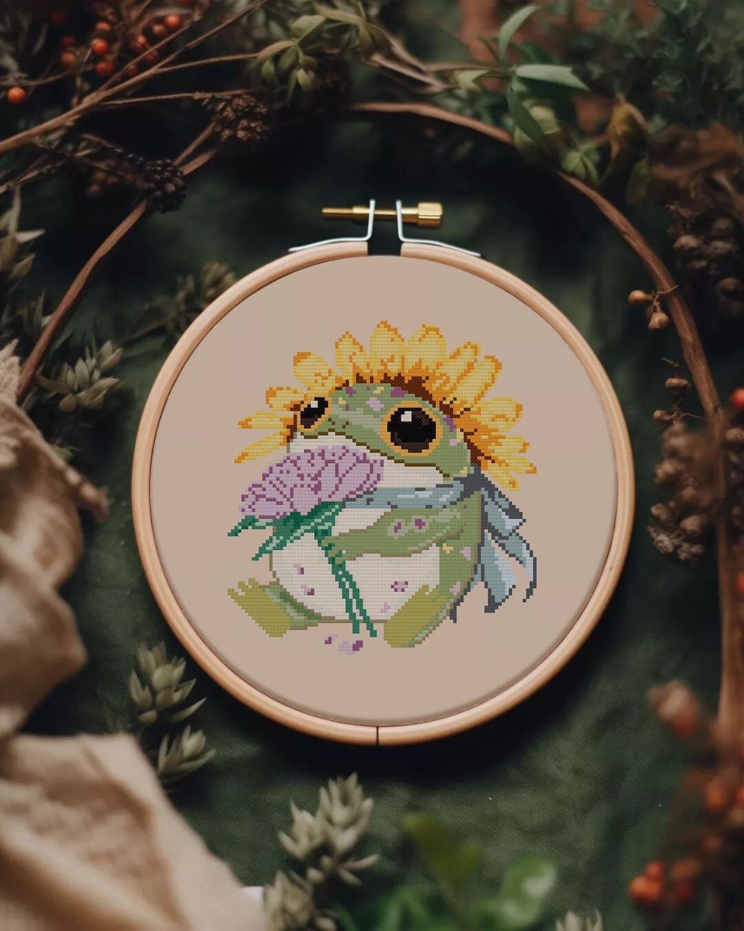 Cute Sunflower Frog Cross Stitch Pattern Designs Cute Animal Embroidery ...