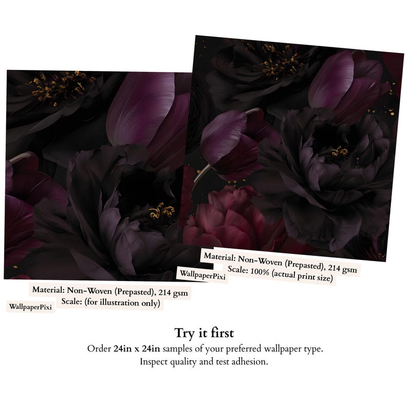 Dark Peony Tulip Wallpaper – Moody Gothic Floral Peel and Stick Mural ...