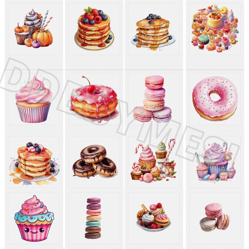 Sweet Treats Watercolor Clipart Bundle Tasty Desserts, Donuts, Cookies ...