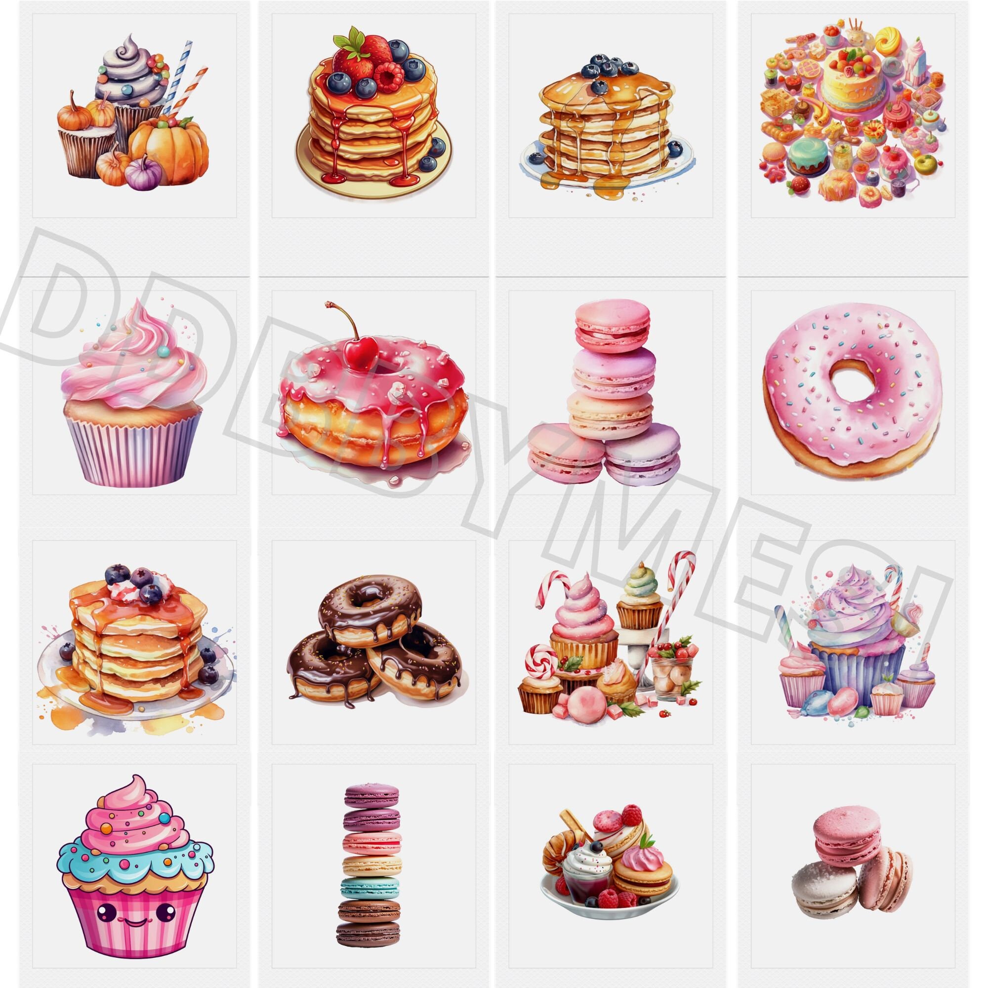 Sweet Treats Watercolor Clipart Bundle Tasty Desserts, Donuts, Cookies ...