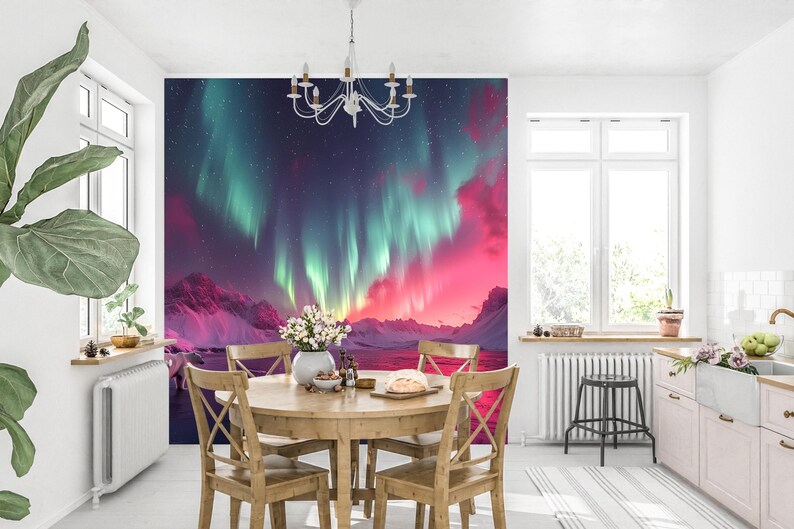 Aurora Borealis Polar Bear Mural: Arctic Landscape Peel and Stick ...