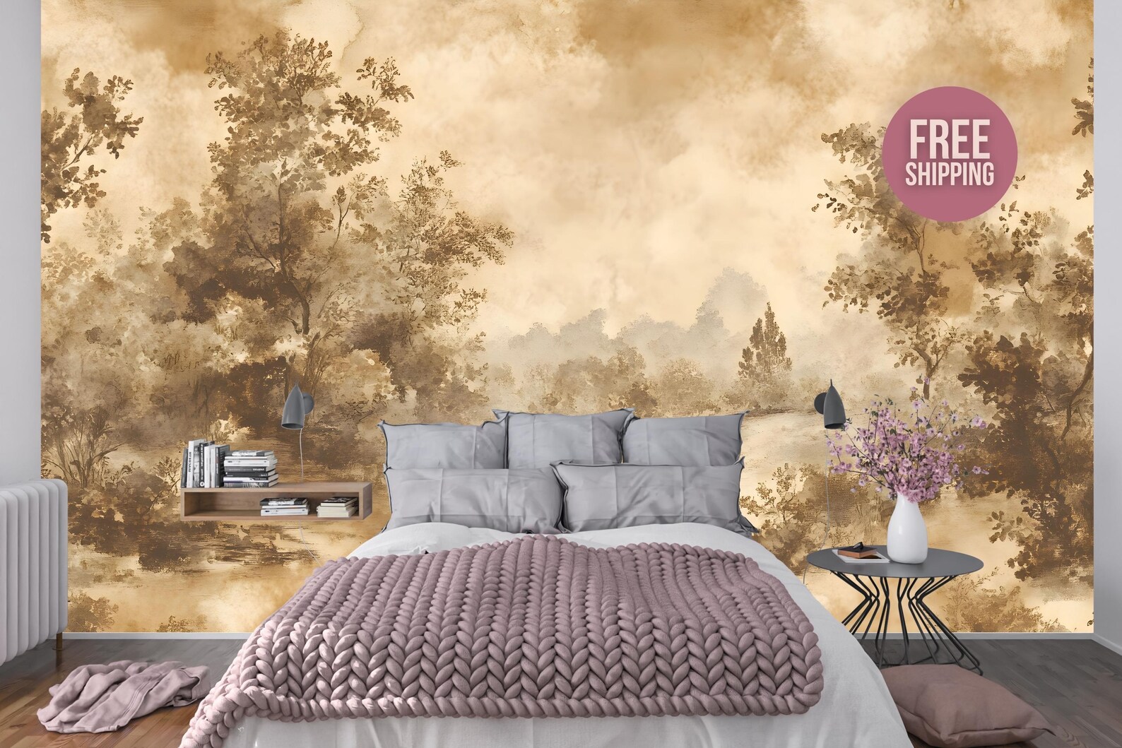 Vintage Sepia Landscape Peel and Stick Wallpaper Mural - Etsy