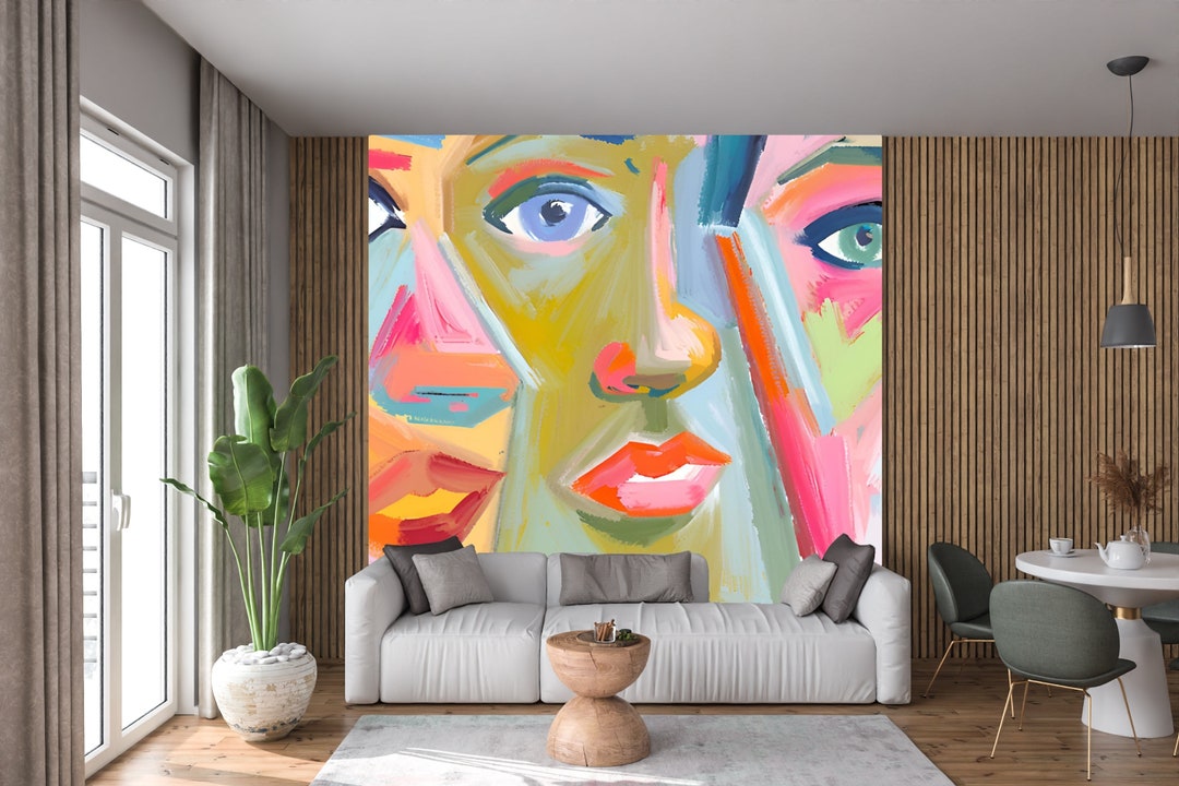 Picasso Style Peel and Stick Wallpaper Mural: Colorful Abstract Faces ...