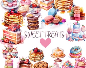 Bakery Watercolor Clipart, Sweet Treats Watercolor Clipart Bundle ...