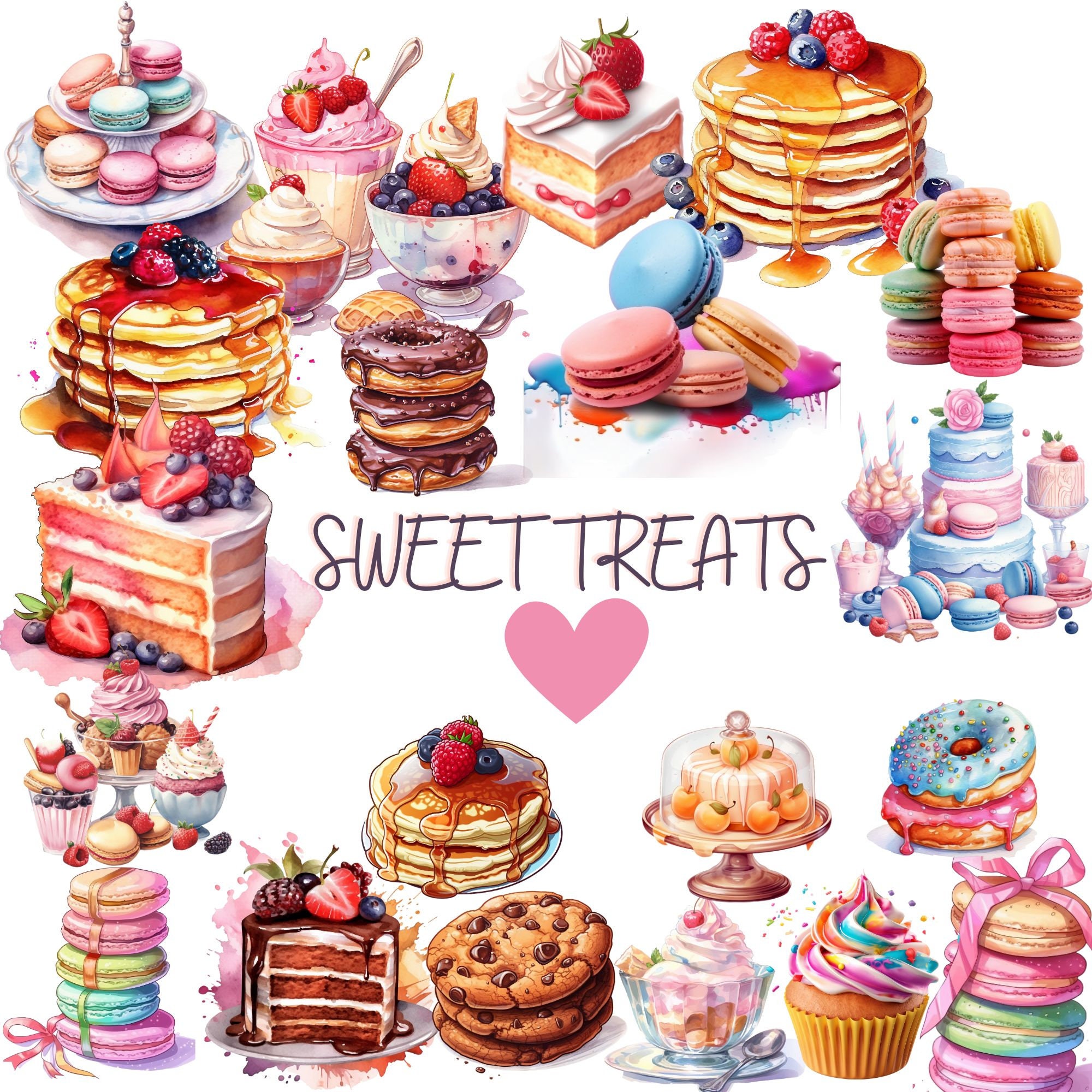 Sweet Treats Watercolor Clipart Bundle Tasty Desserts, Donuts, Cookies ...