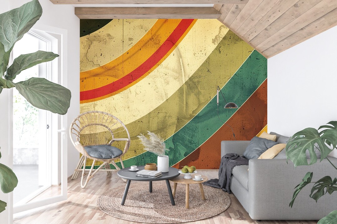 Retro Rhythm Wallpaper, Vintage Peel and Stick Wallpaper With Abstract ...