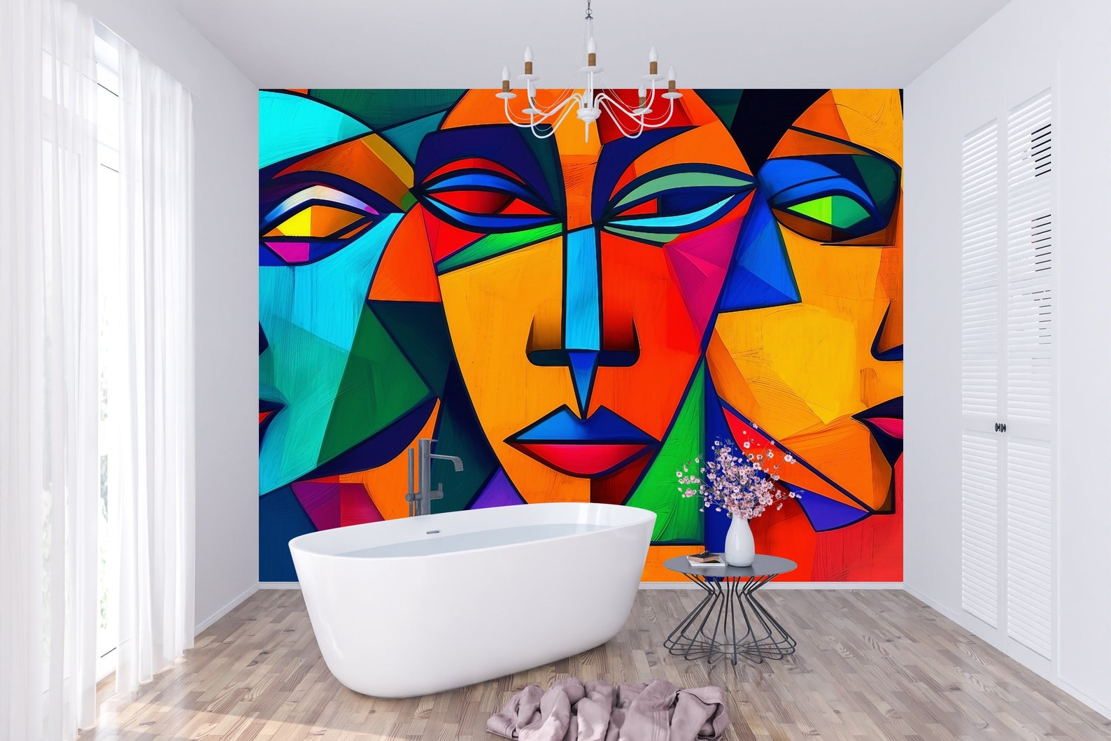 Mid Century Modern Peel and Stick Tile Wallpaper Mural Decal, Vibrant ...