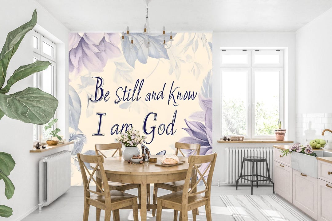 Elegant Christian Floral Bible Verse Wall Art Wallpaper Mural Decal ...