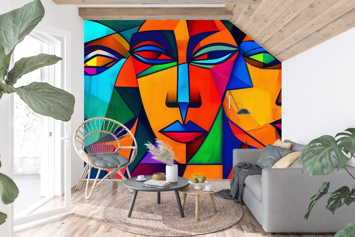 Mid Century Modern Peel and Stick Tile Wallpaper Mural Decal, Vibrant ...