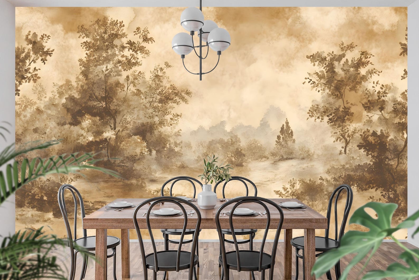Vintage Sepia Landscape Peel and Stick Wallpaper Mural - Etsy