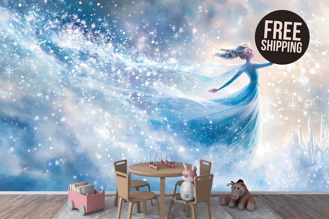 Blue Ice Princess Nursery Peel and Stick Wallpaper Mural Decal ...