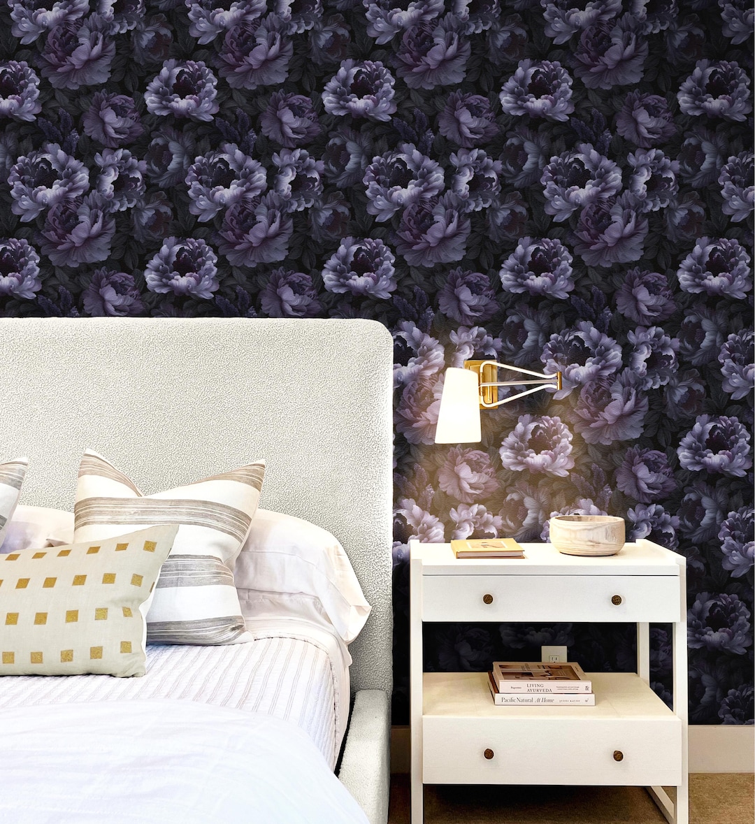 Moody Dark Floral Wallpaper – Dramatic Black Flower Wall Mural, Peel ...