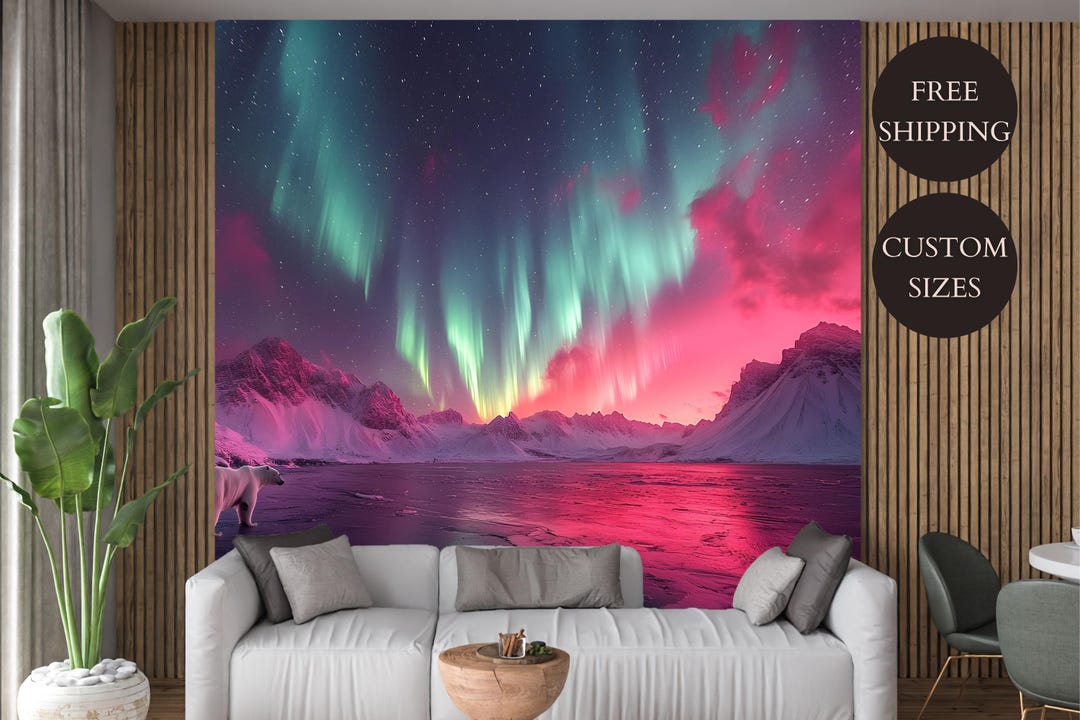 Aurora Borealis Polar Bear Mural: Arctic Landscape Peel and Stick ...