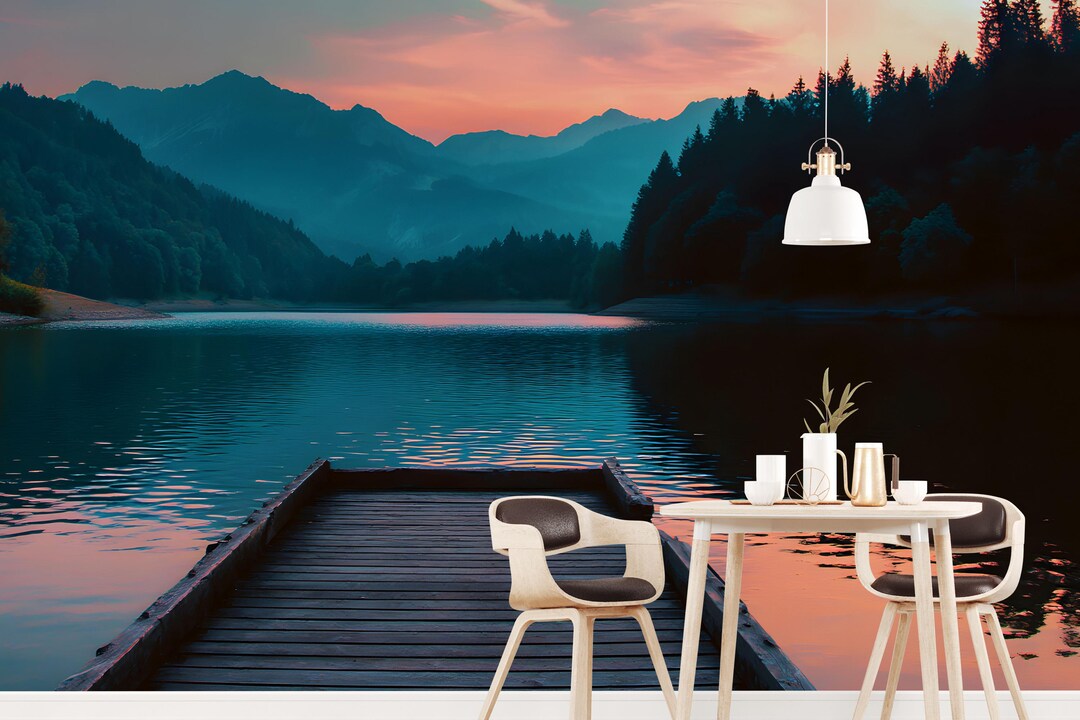 Mountain Lake Wall Mural – Calming Bedroom Wallpaper, Masculine Cabin ...