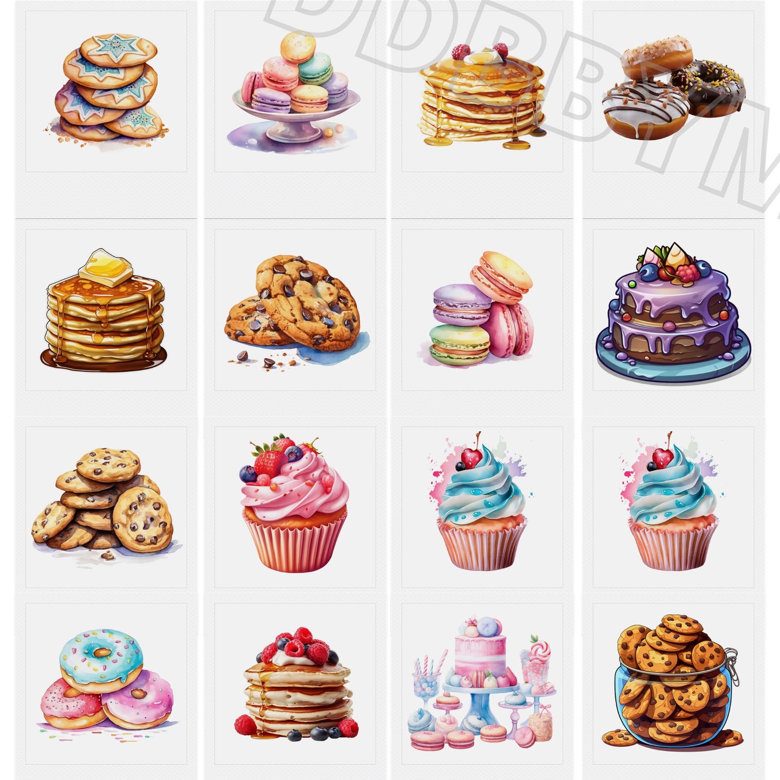 Sweet Treats Watercolor Clipart Bundle Tasty Desserts, Donuts, Cookies ...