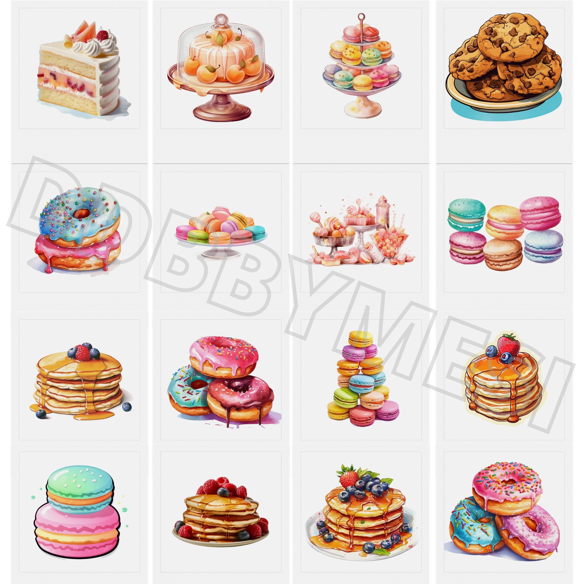 Sweet Treats Watercolor Clipart Bundle Tasty Desserts, Donuts, Cookies ...