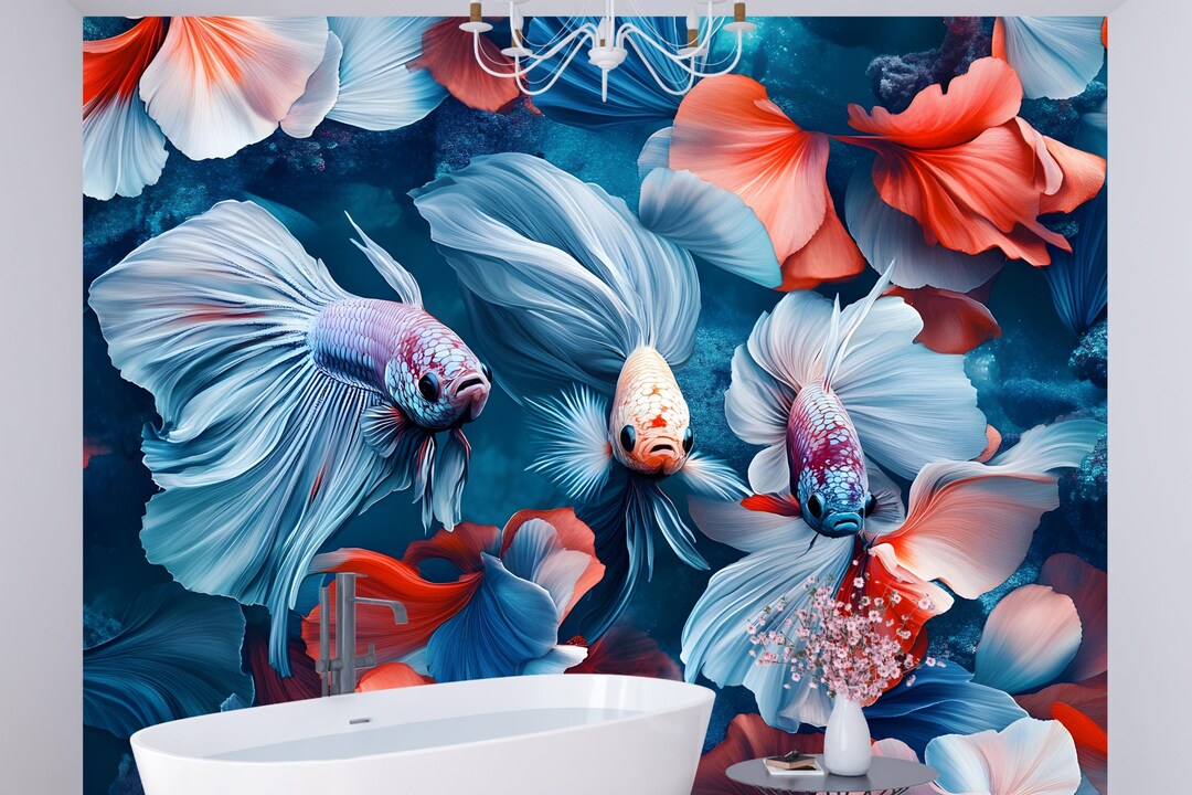 Betta Fish Wallpaper | Underwater Mural Wall Art | Peel and Stick or ...