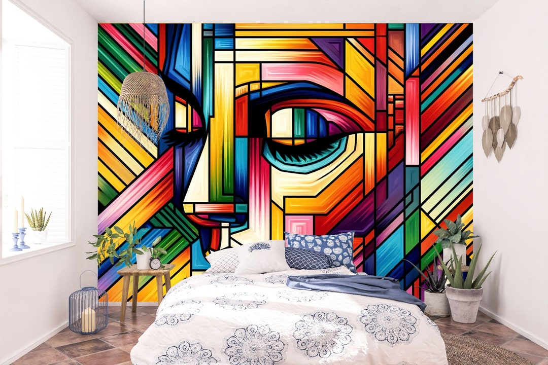 Modern Picasso Colorful Abstract Geometric Wallpaper Mural Decal ...