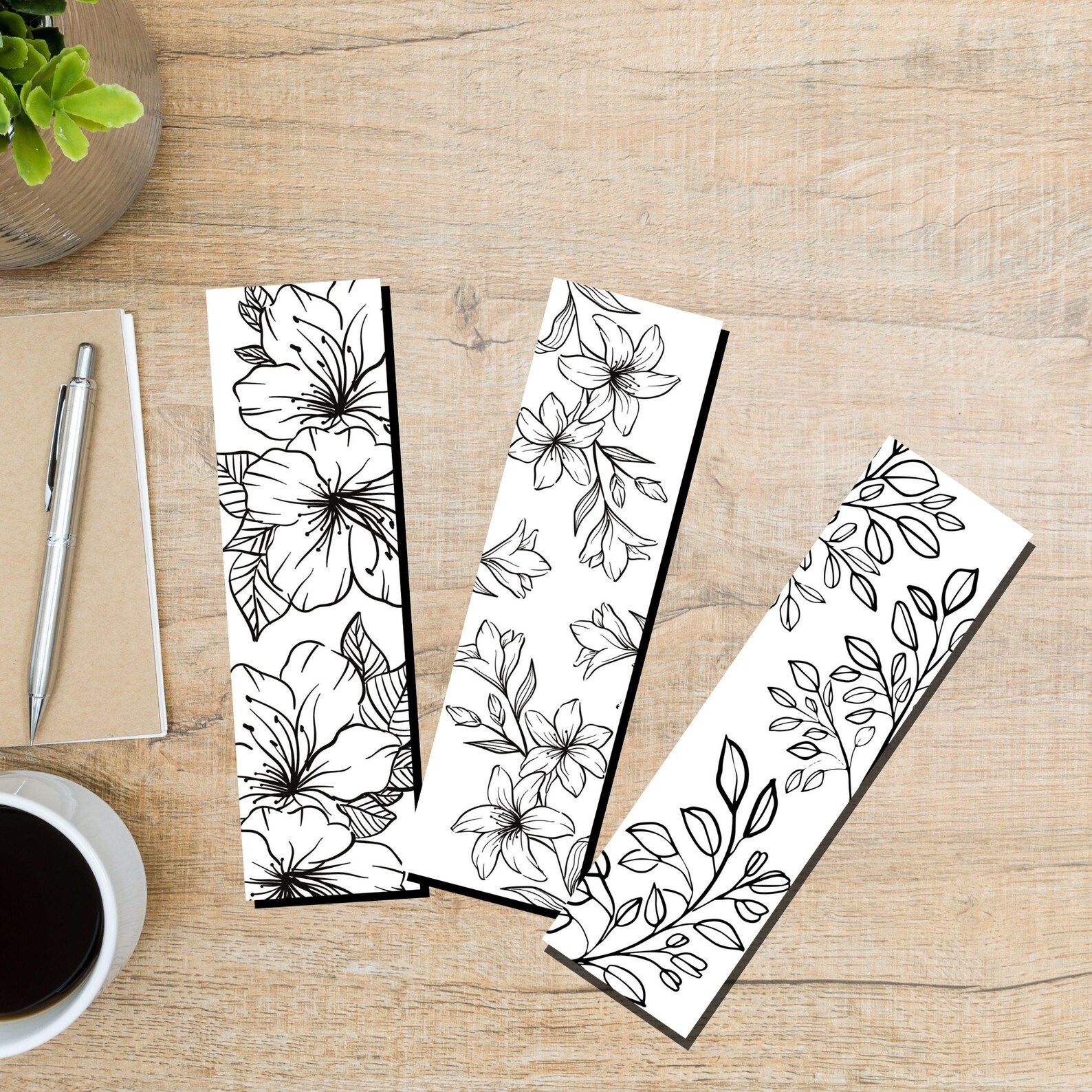 Floral Coloring Bookmarks: Printable Bookish Gift Set (PDF & JPG) - Etsy