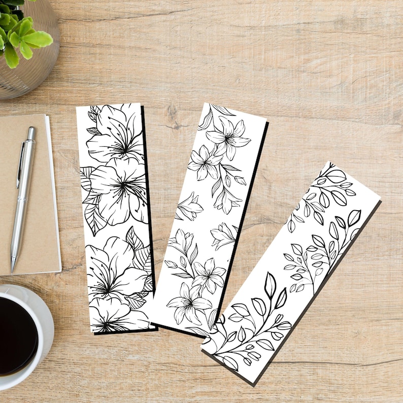 Floral Coloring Bookmarks: Printable Bookish Gift Set (PDF & JPG) - Etsy