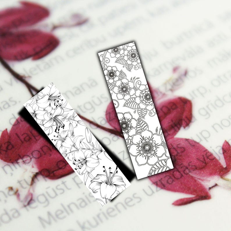 Floral Coloring Bookmarks: Printable Bookish Gift Set (PDF & JPG) - Etsy