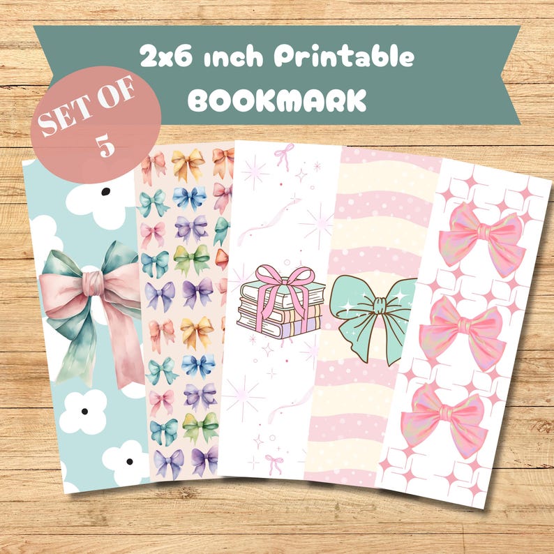Coquette Bow Printable Bookmark Set of 5, Soft Girl Era, Book Lover ...
