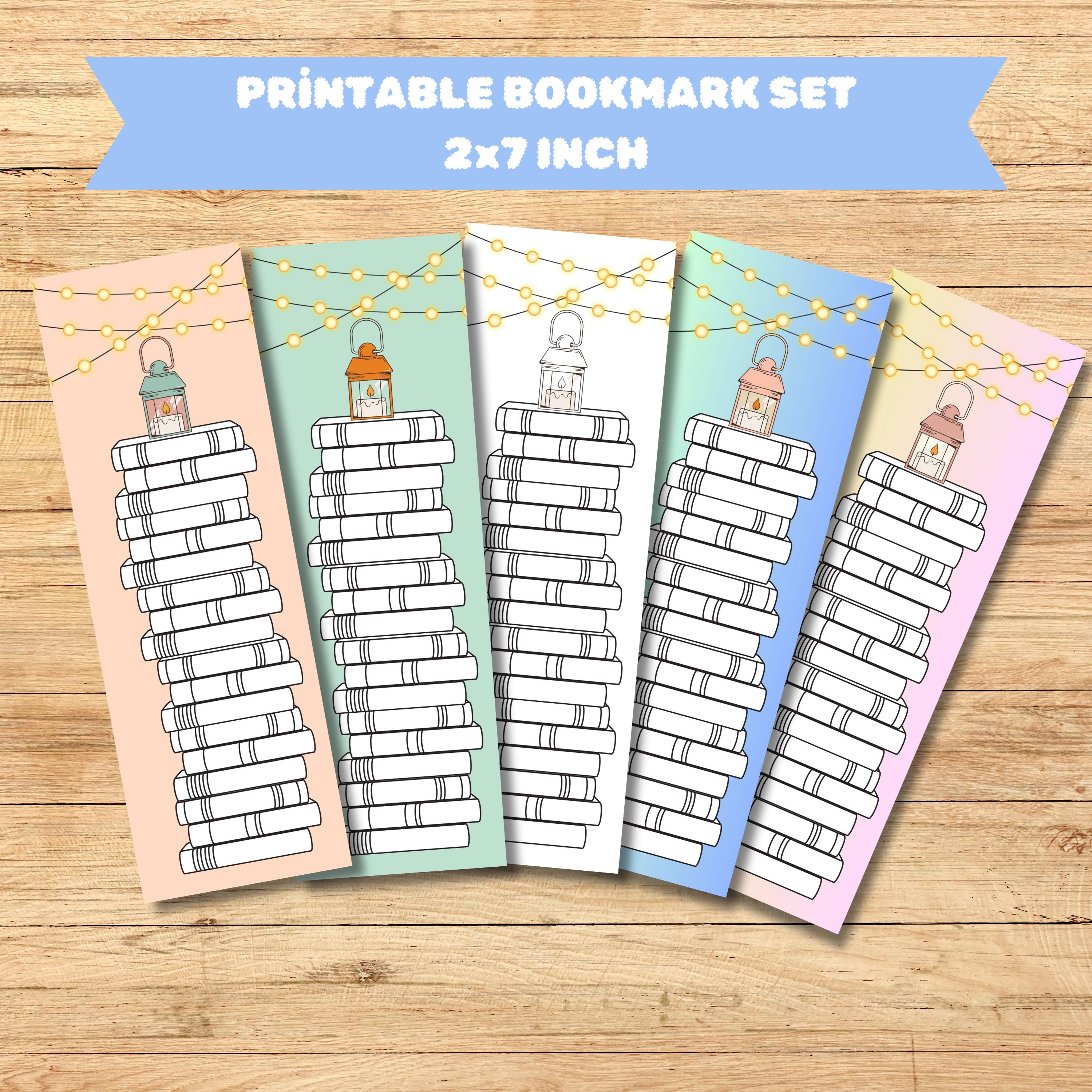 Printable Book Tracker Bookmark: Colorable Book Stack Designs (PDF ...