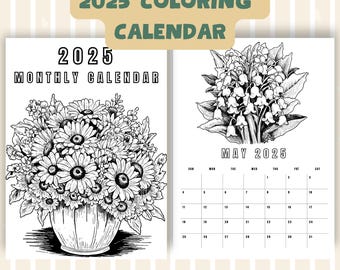 2025 Printable & Editable Coloring Calendar, Floral Monthly Planner, 8. ...