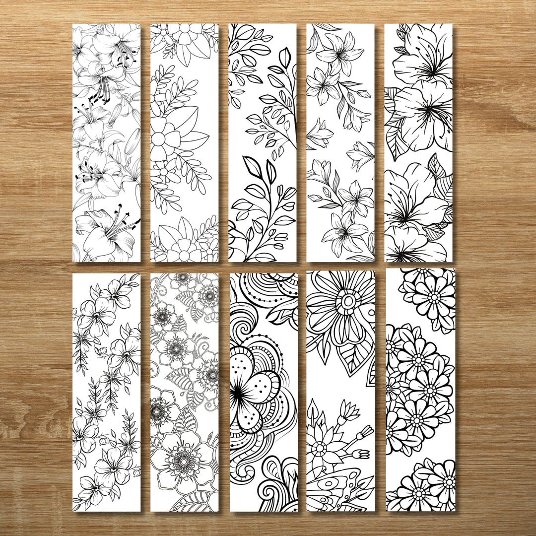 Floral Coloring Bookmarks: Printable Bookish Gift Set (PDF & JPG) - Etsy
